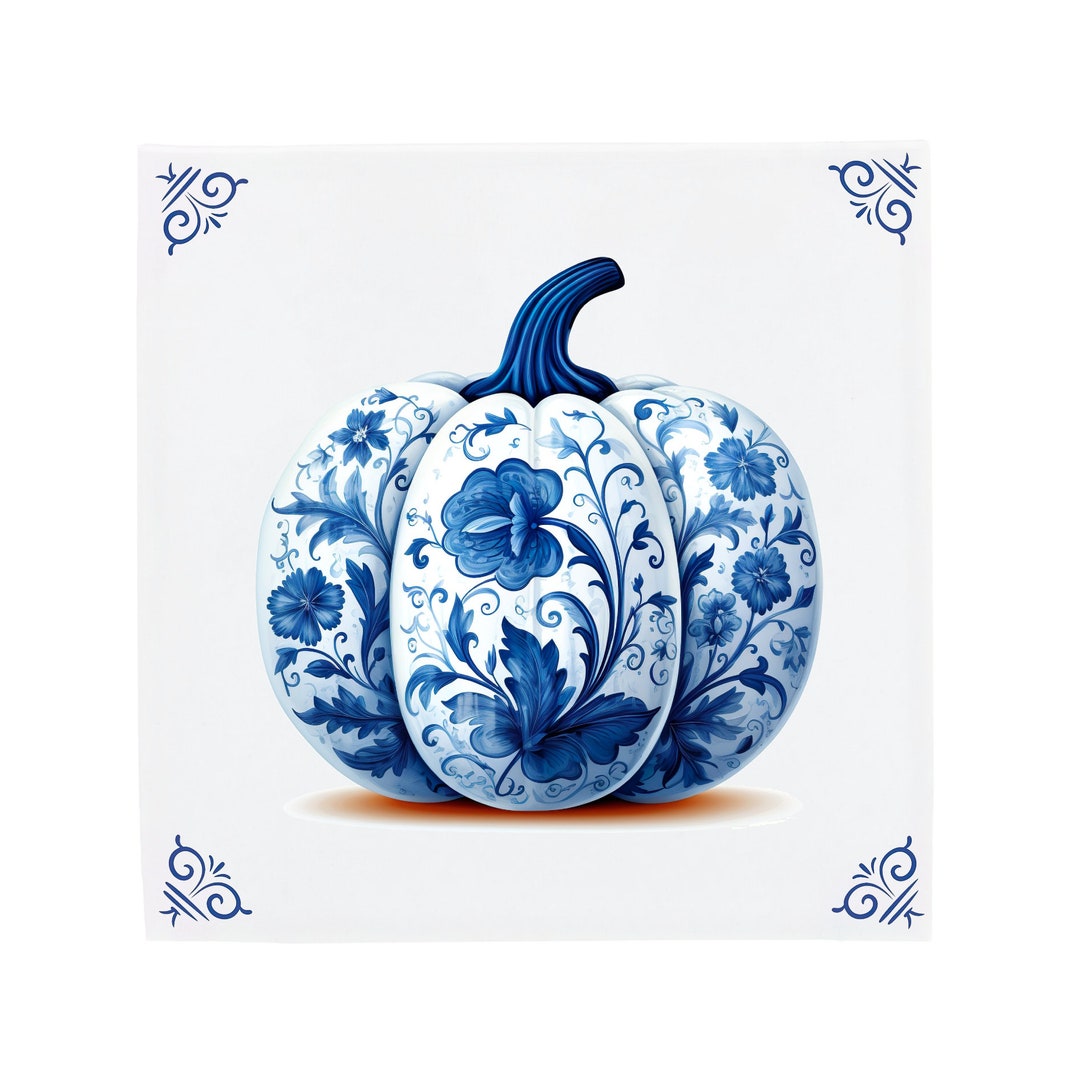 Delft Blue Ceramic Tile: Decorated Pumpkin Modern Dutch Design ...