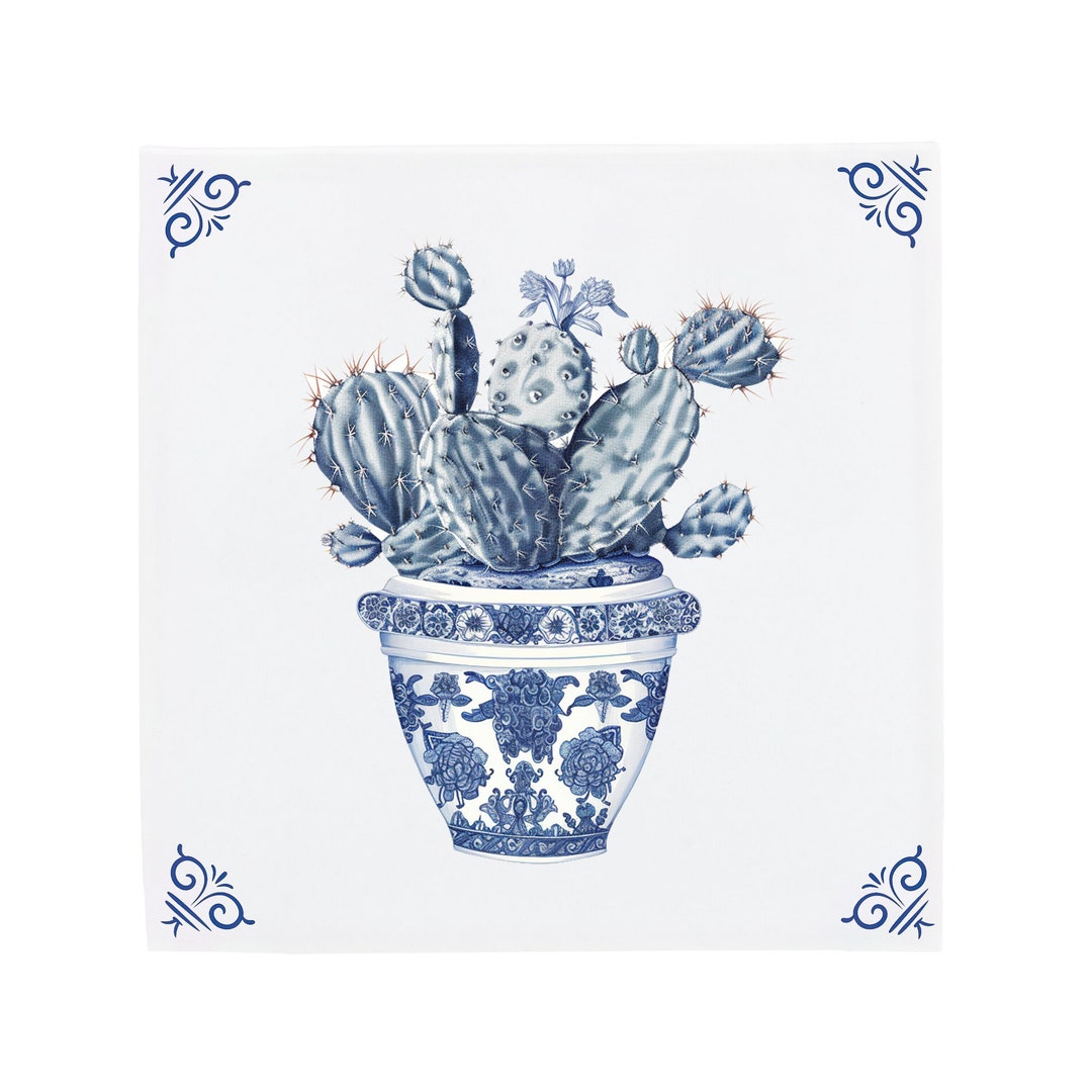 Delft Blue Ceramic Tile: Cactus Modern Dutch Design - Etsy