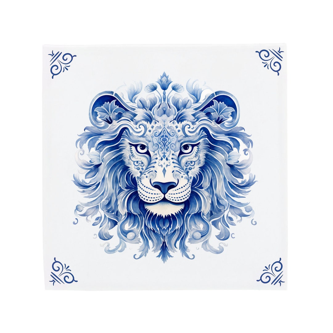 Delft Blue Ceramic Tile: Majestic Lion | Modern Dutch Design ...