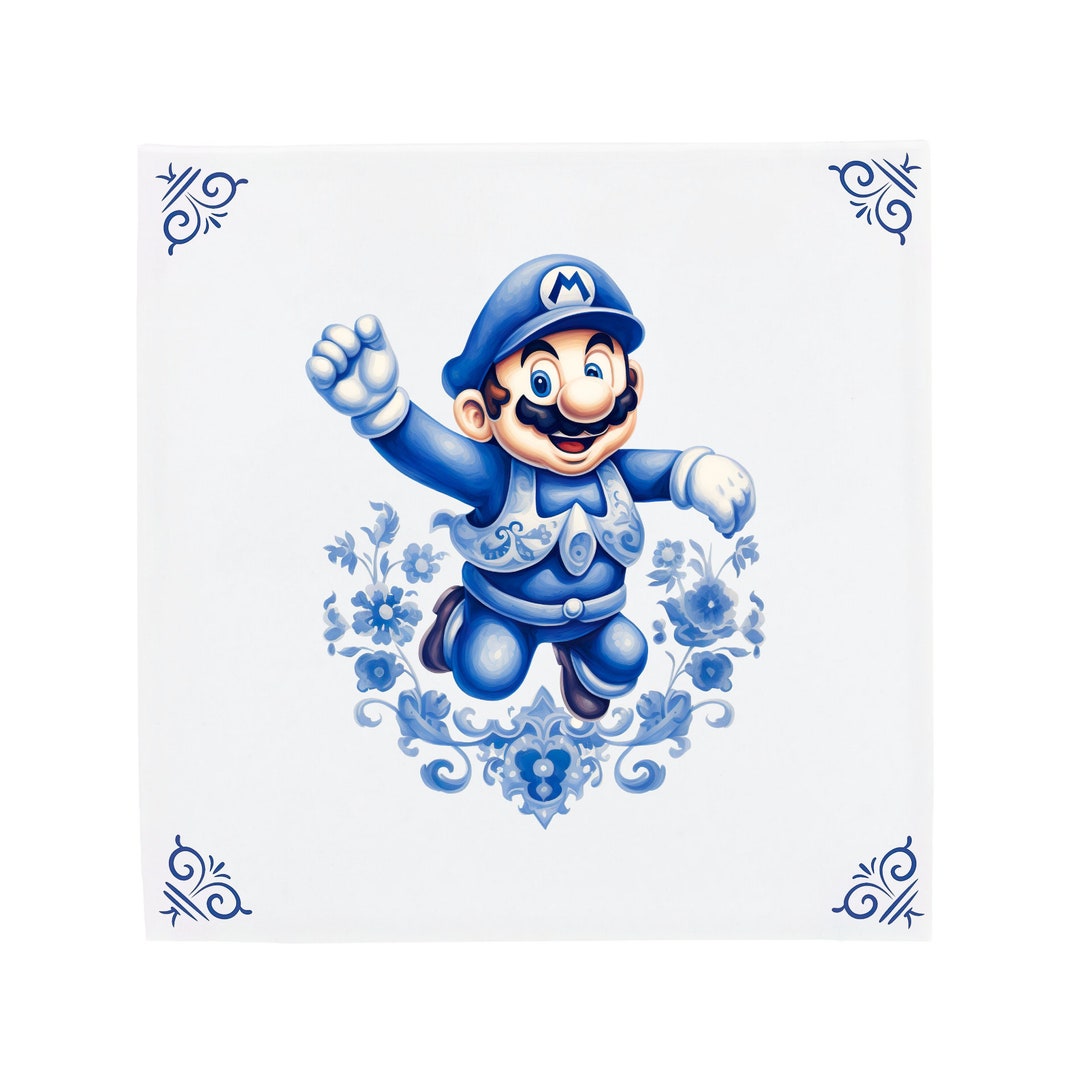 Delft Blue Ceramic Tile: Super Mario Bros Nintendo | Modern Dutch ...