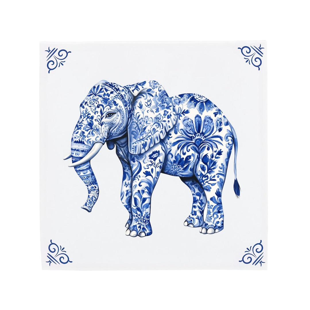 Ceramic Delft Tile: Blue and White Elephant - Handcrafted Art - Etsy