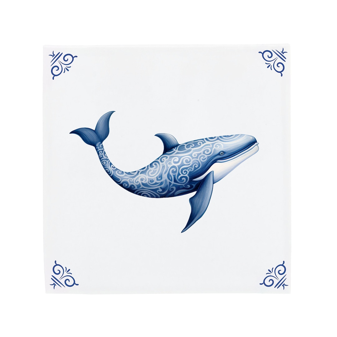 Delft Blue Ceramic Tile: Decorated Blue Whale | Modern Dutch Design ...