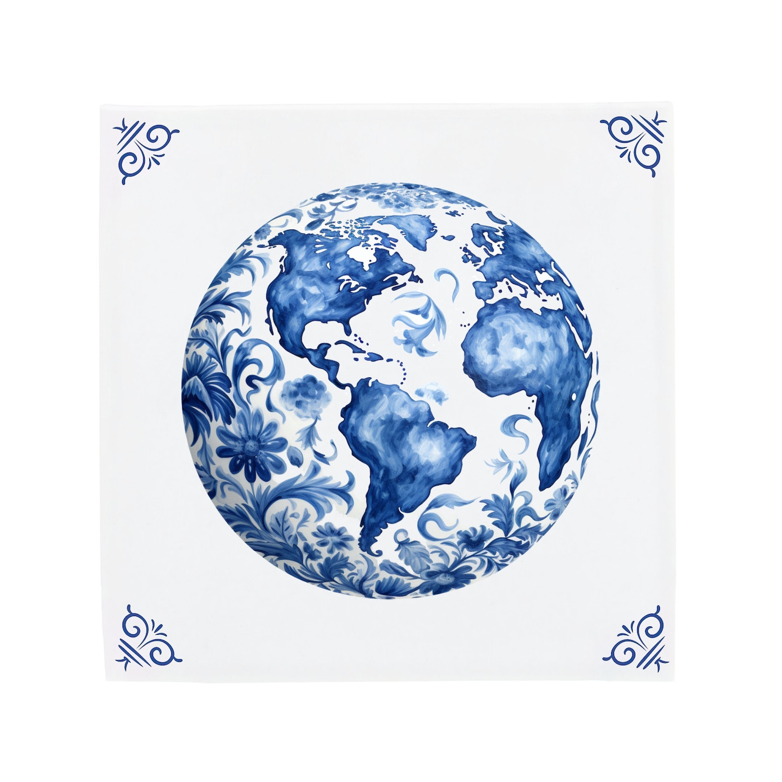 Delft Blue Ceramic Tile: Planet Earth Globe Modern Dutch - Etsy