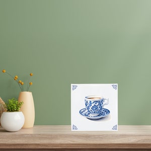Decorated Espresso Cup Delft Blue Ceramic Tile, Coffee Art, Gift for ...