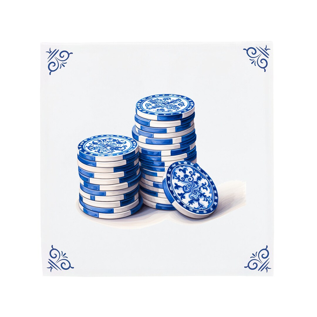 Delft Blue Ceramic Tile: Poker Chips | Modern Dutch Design, Handcrafted ...