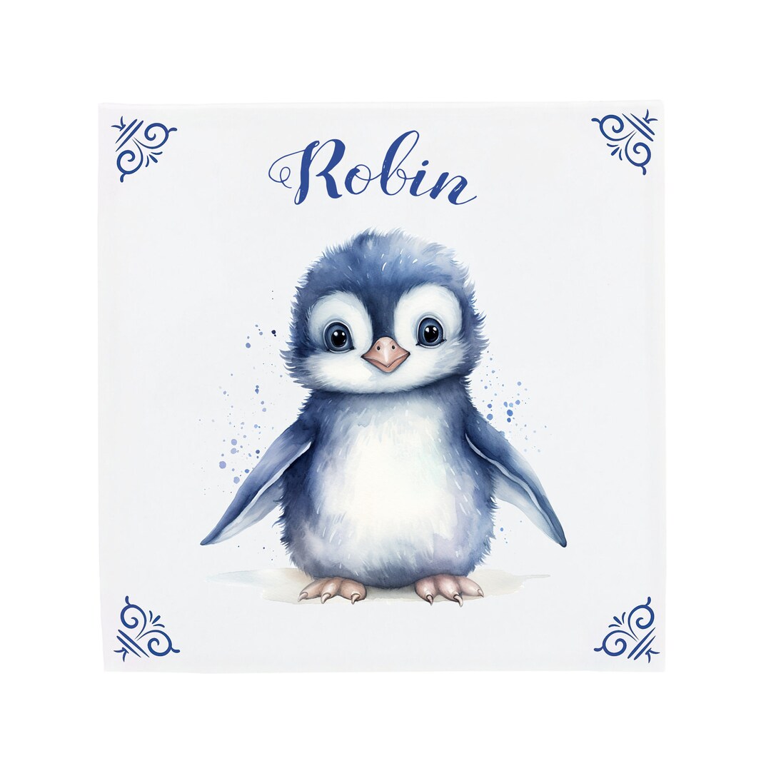 Delft Blue Ceramic Tile: Birth Tile Penguin Modern Dutch - Etsy