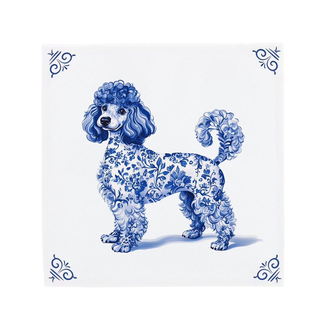 Delft Blue Ceramic Tile: Poodle | Modern Dutch Design, Handcrafted ...