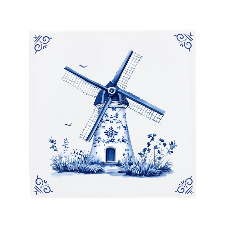 Delft Blue Ceramic Tile: Handpainted Windmill Design - Etsy