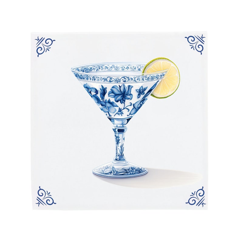 Delft Blue Ceramic Tile: Martini Cocktail Glass Modern Dutch - Etsy