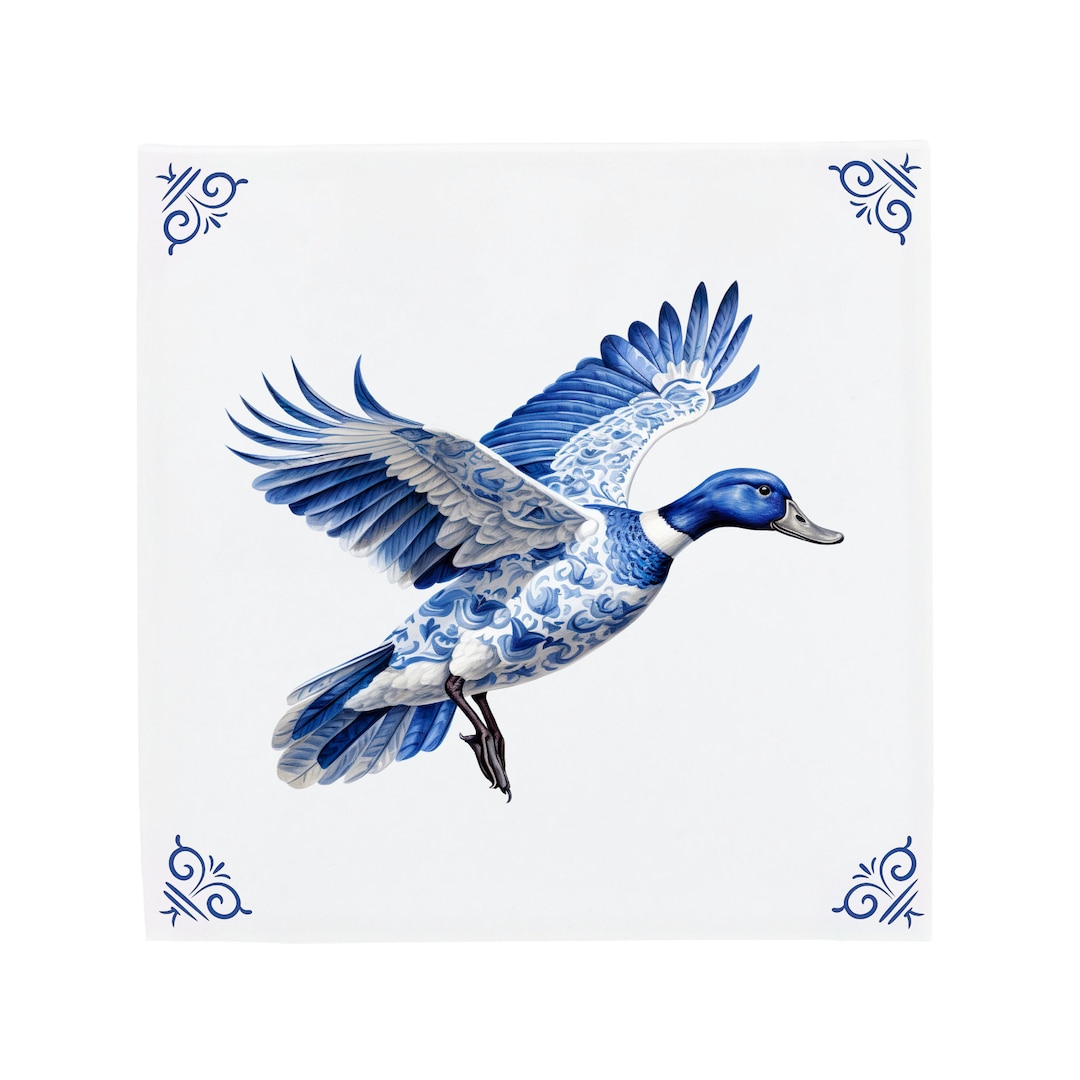 Delft Blue Ceramic Tile: Decorated Mallard Duck | Modern Dutch Design ...
