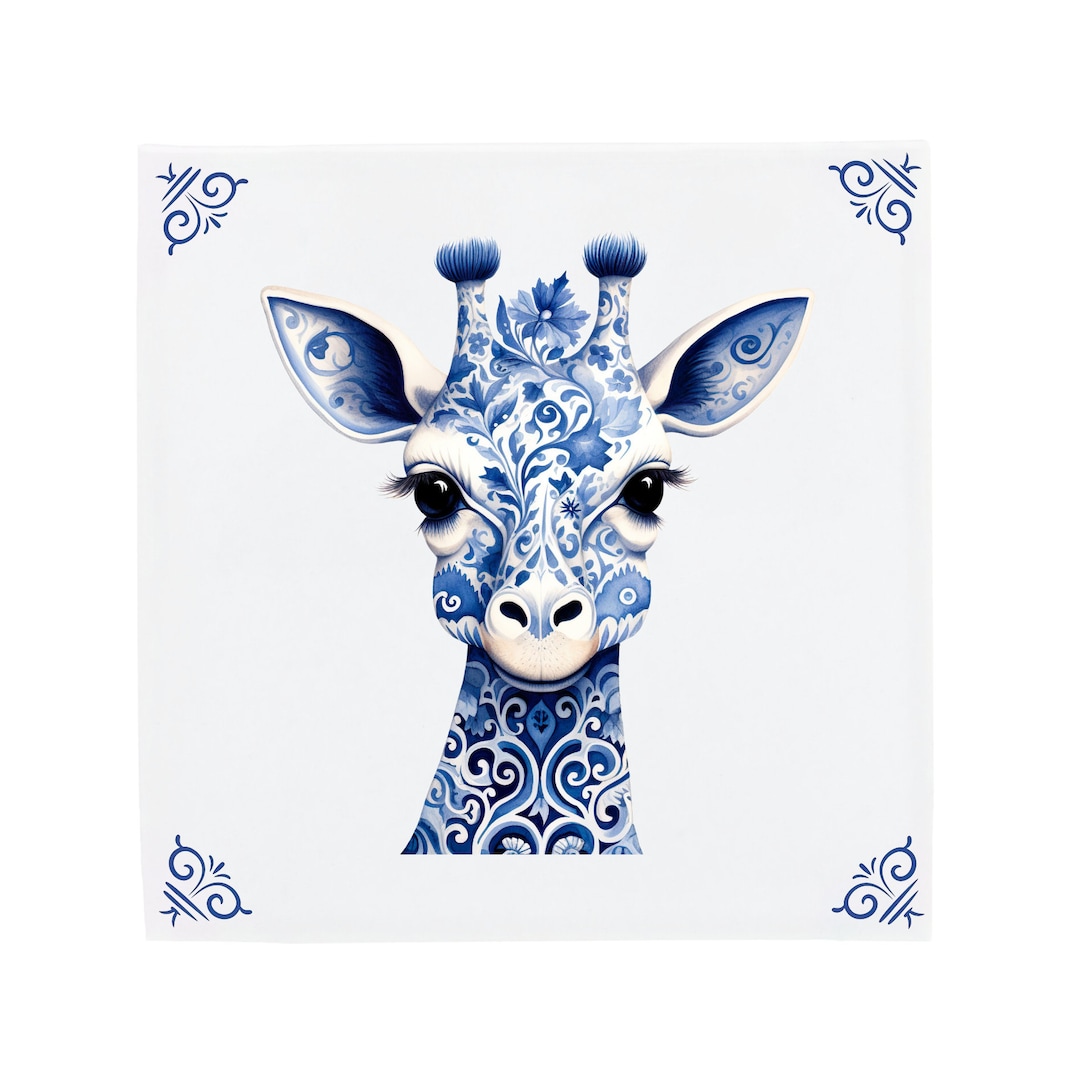 Delft Blue Ceramic Tile: Cute Giraffe Nursery Art - Etsy