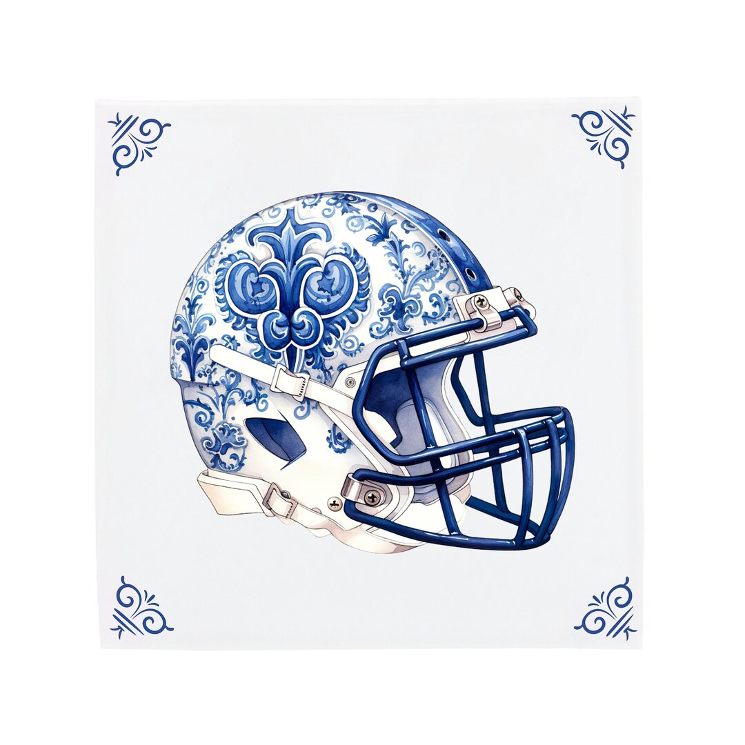 Delft Blue Ceramic Tile: American Football Helmet | Modern Dutch Design ...