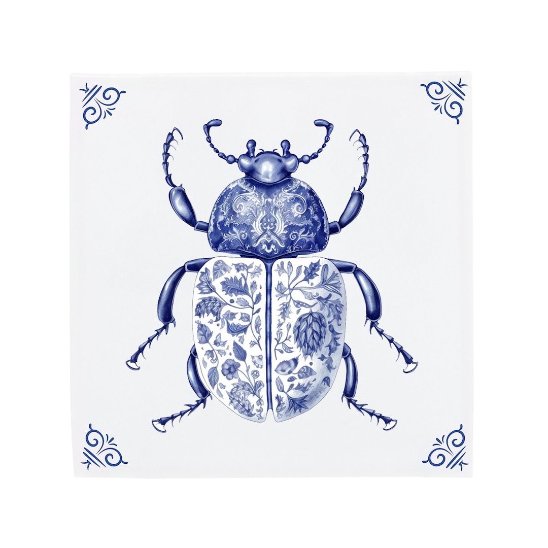 Delft Blue Ceramic Tile: White Beetle Bug | Modern Dutch Design ...
