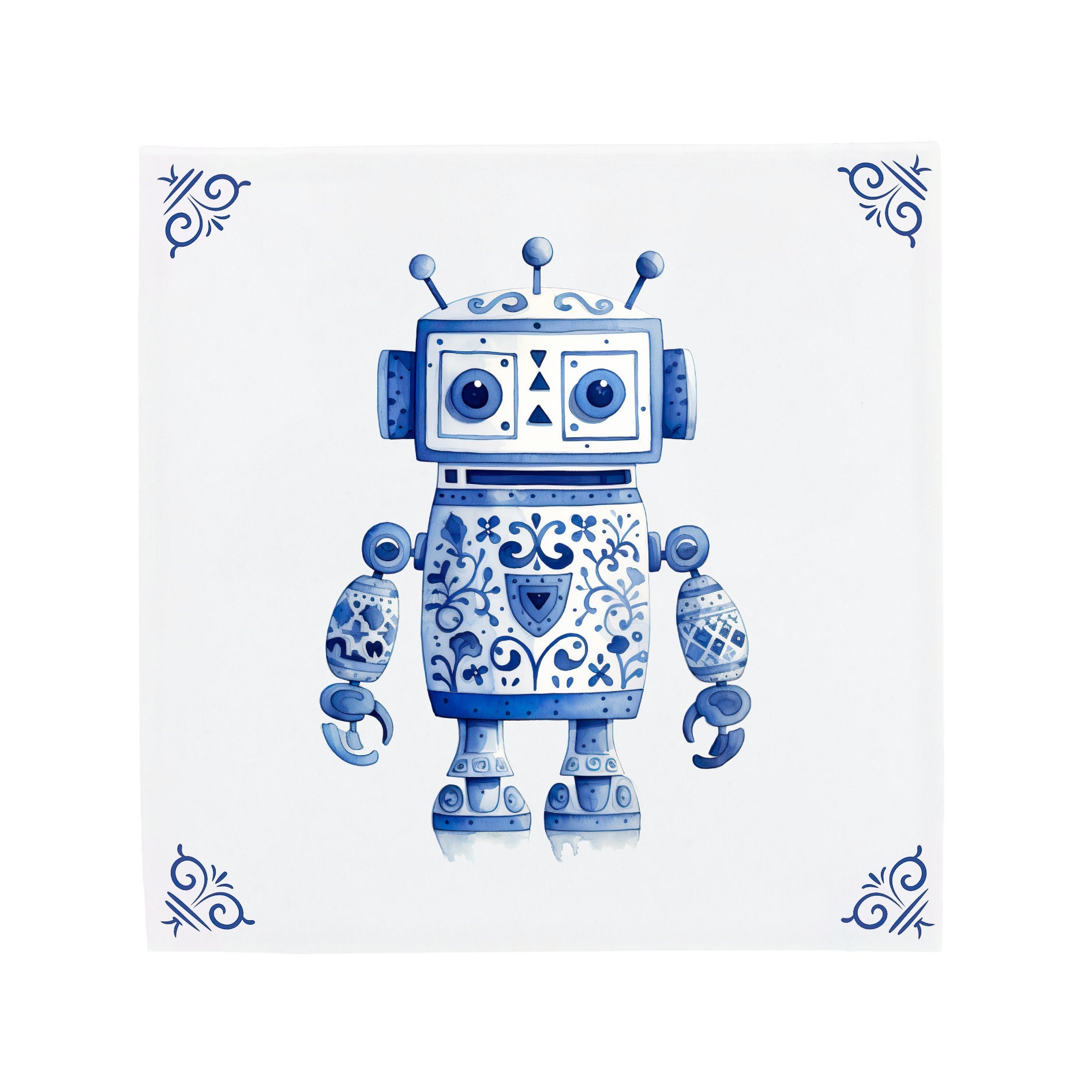 Delft Blue Ceramic Tile: Cute Little Robot Modern Dutch - Etsy
