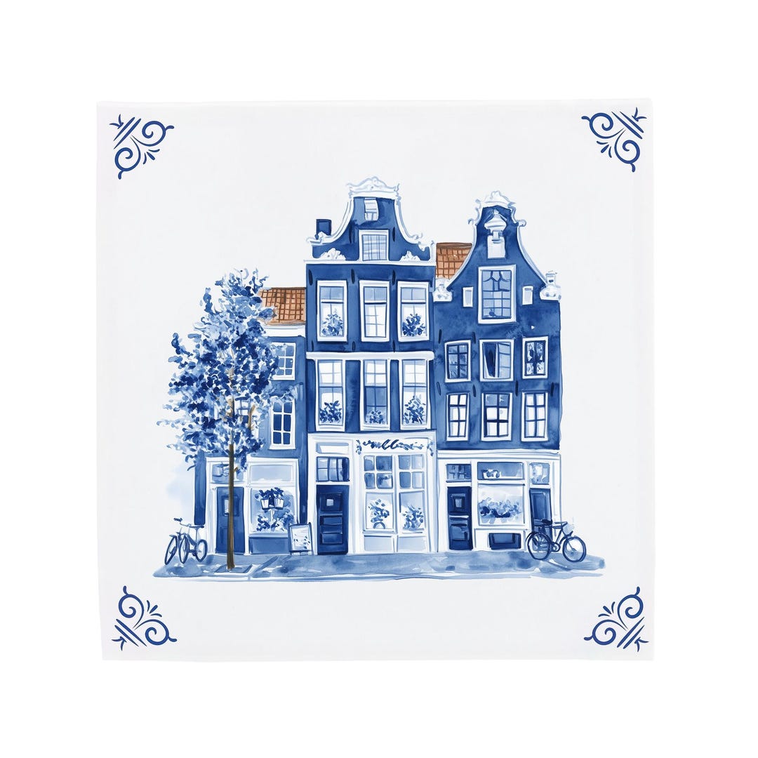 Dutch Delft Blue Ceramic Tile, Amsterdam Canal Houses (handmade) - Etsy UK