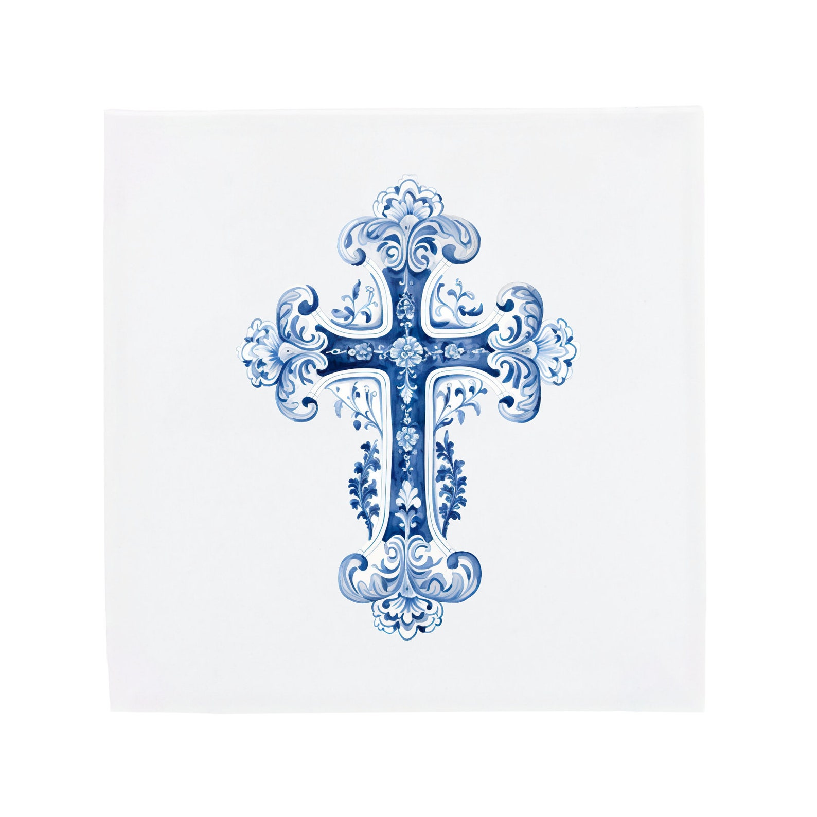 Delft Blue Ceramic Tile: Decorated Cross | Modern Dutch Design ...