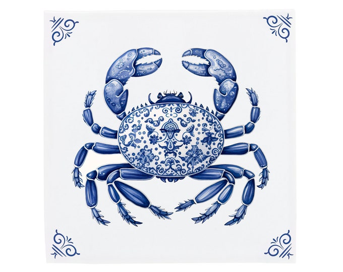 Delft Blue Ceramic Tile: Crabby Crab | Modern Dutch Design, Handcrafted ...