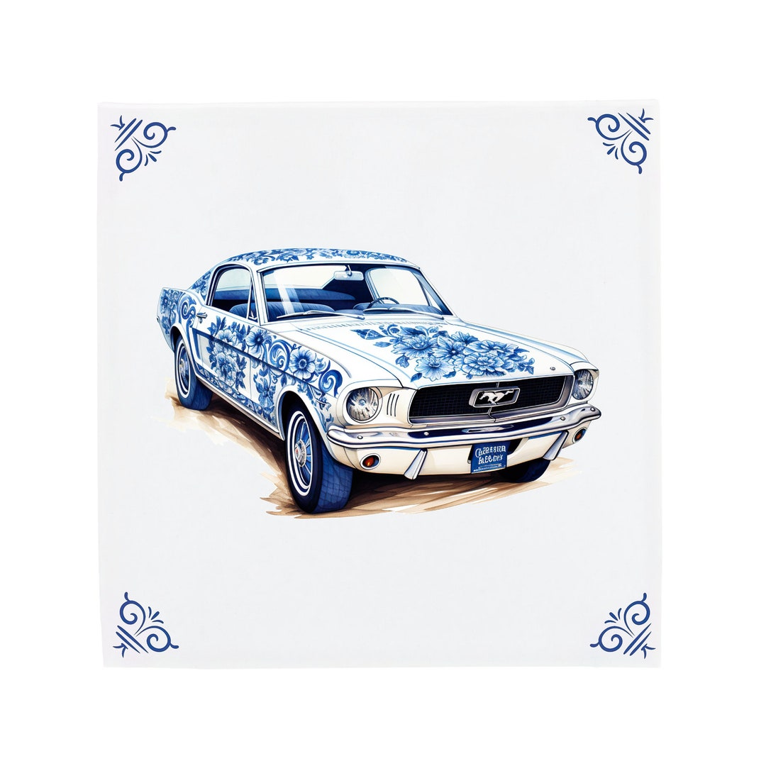 Delft Blue Ceramic Tile: Classic Ford Mustang | Modern Dutch Design ...