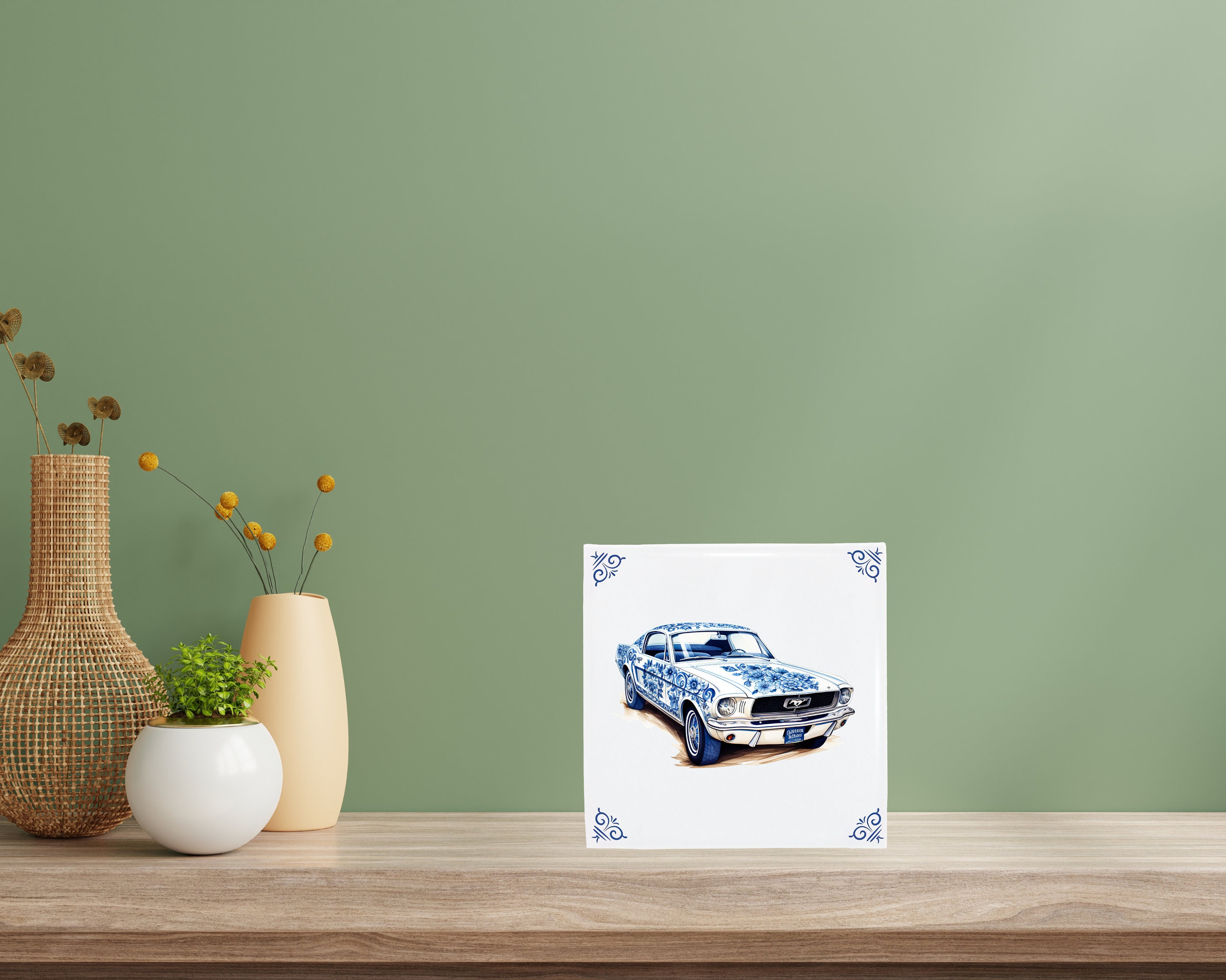 Delft Blue Ceramic Tile: Classic Ford Mustang Modern Dutch - Etsy