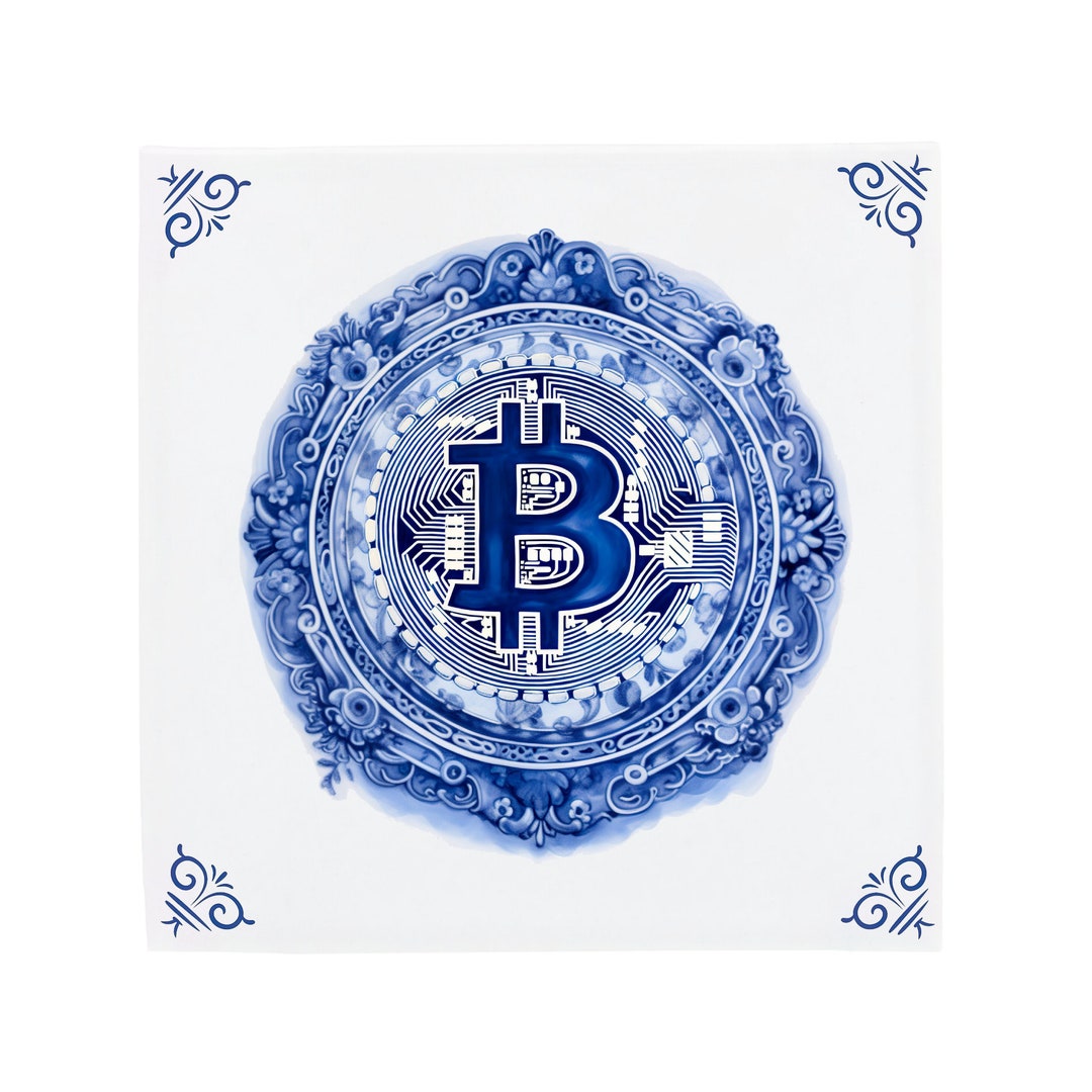 Delft Blue Ceramic Tile: Bitcoin Crypto Sign Modern Dutch Design ...