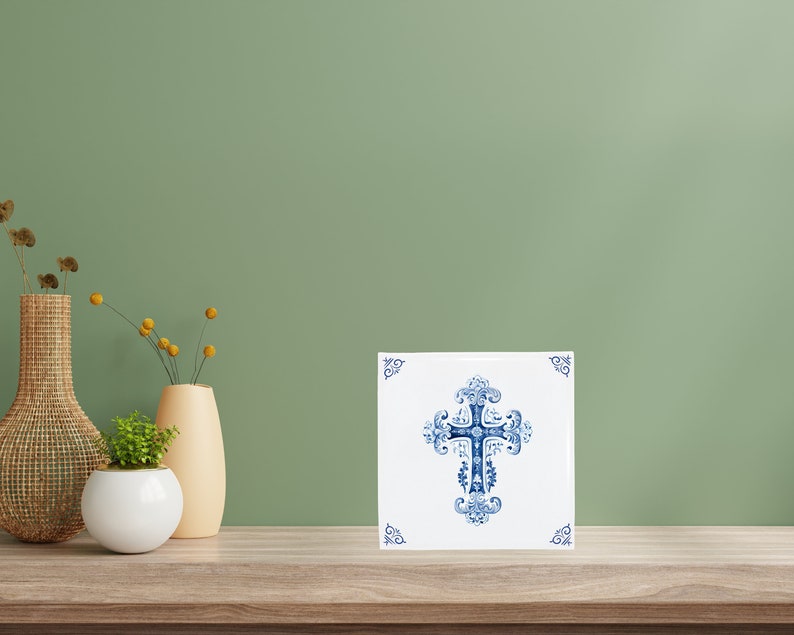 Delft Blue Ceramic Tile: Decorated Cross Modern Dutch - Etsy