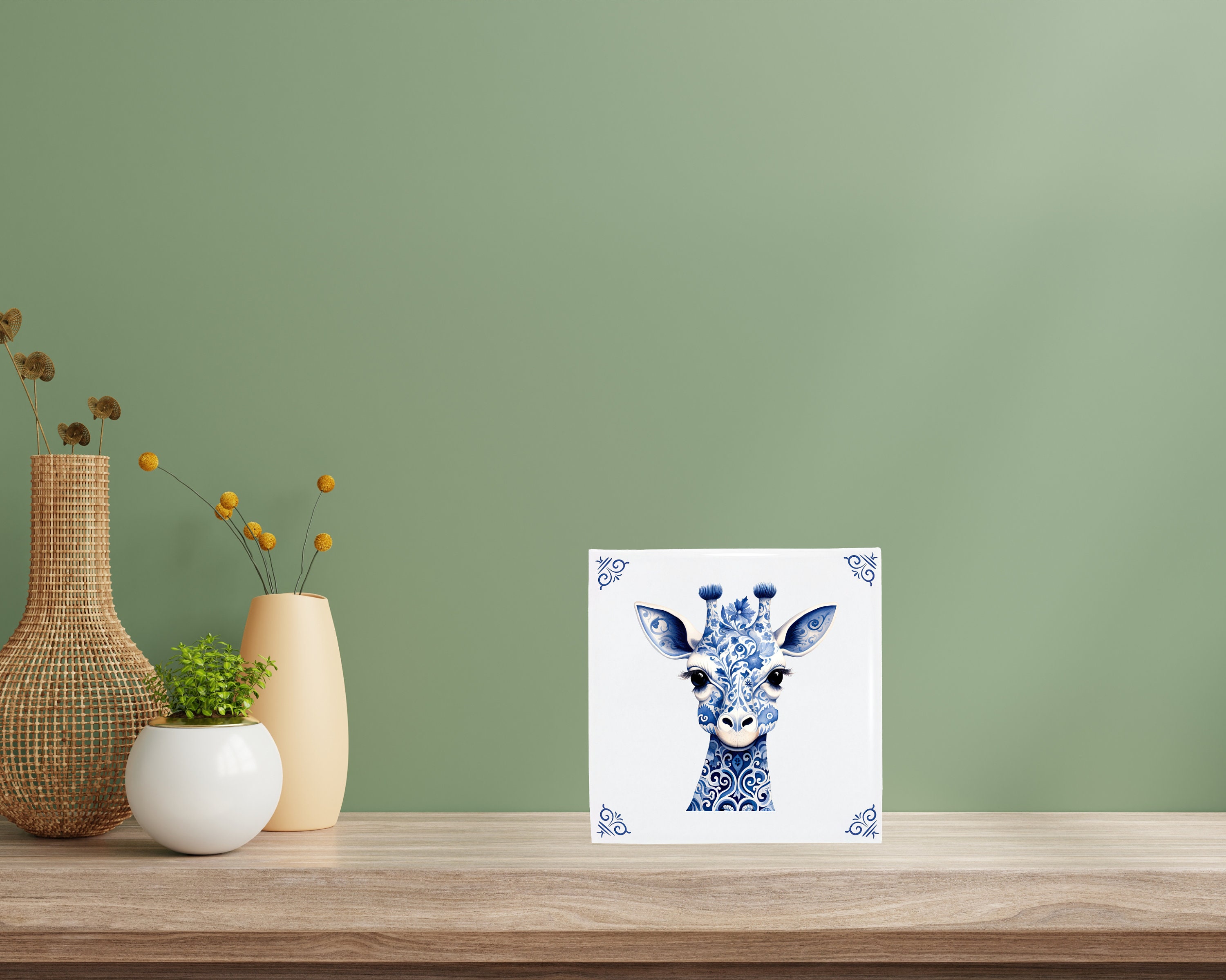 Delft Blue Ceramic Tile: Cute Giraffe Nursery Modern Dutch - Etsy