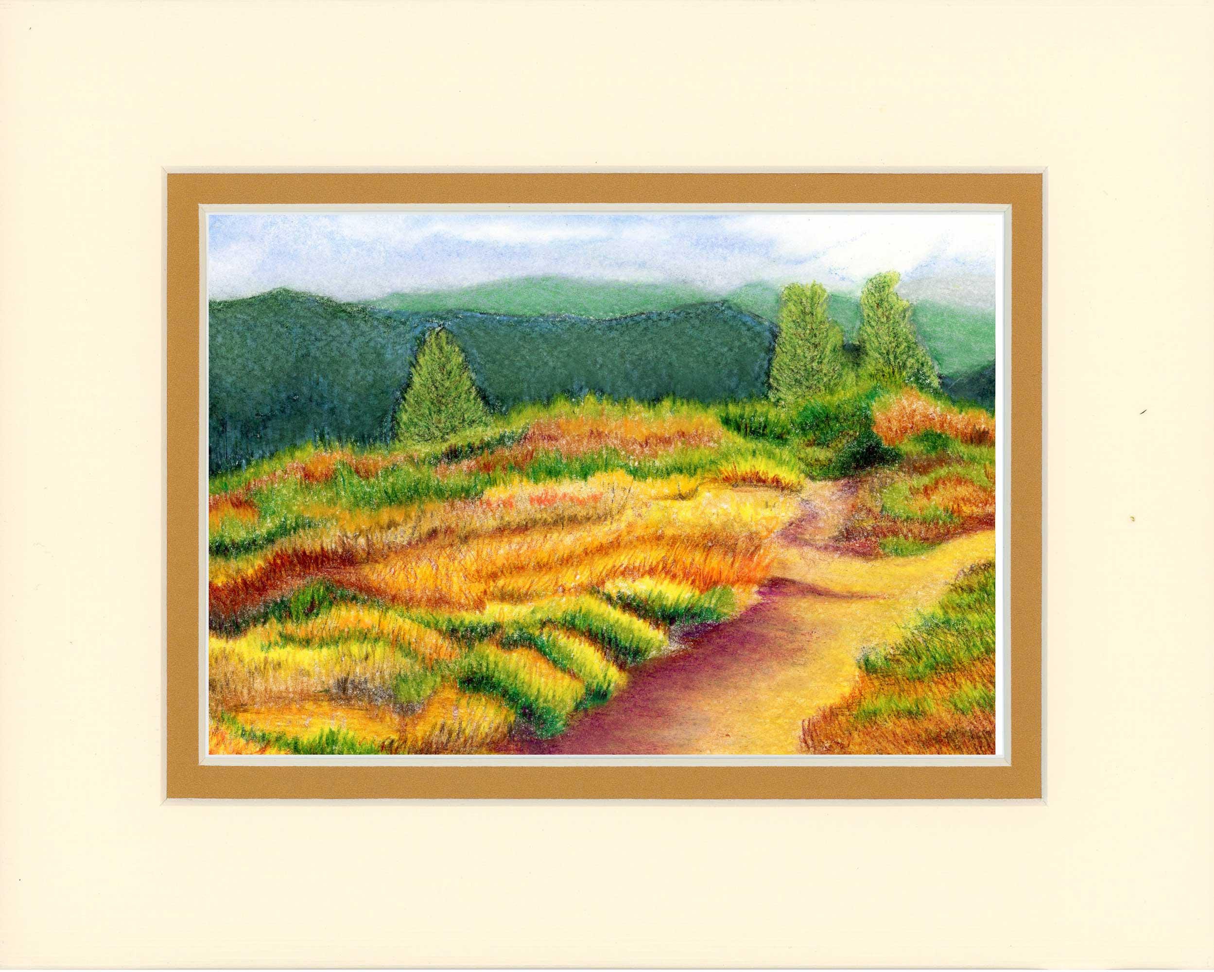 Original Color Pencil Drawing: Fall Mountain Path Landscape Art (8x10 ...
