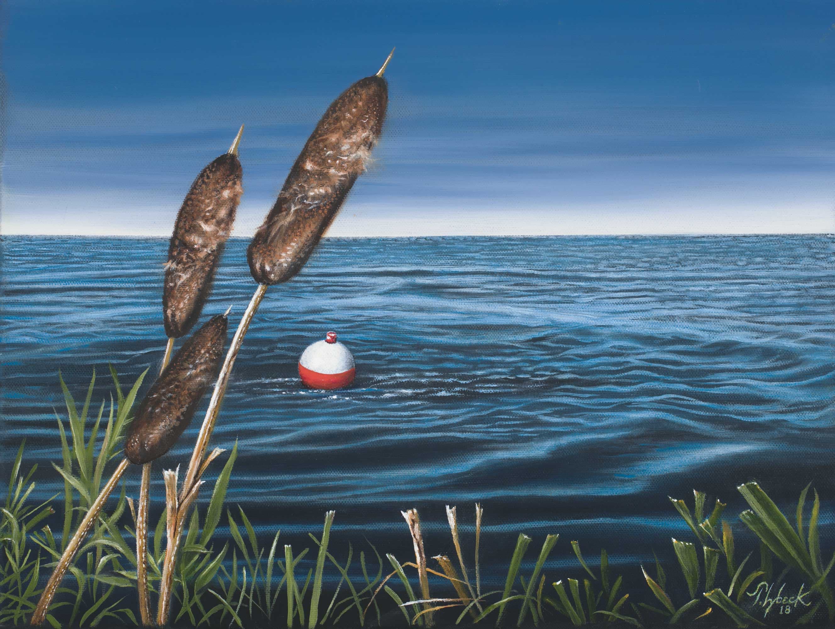 Cattails and Fishing Bobber in Water Landscape - Archival Quality ...