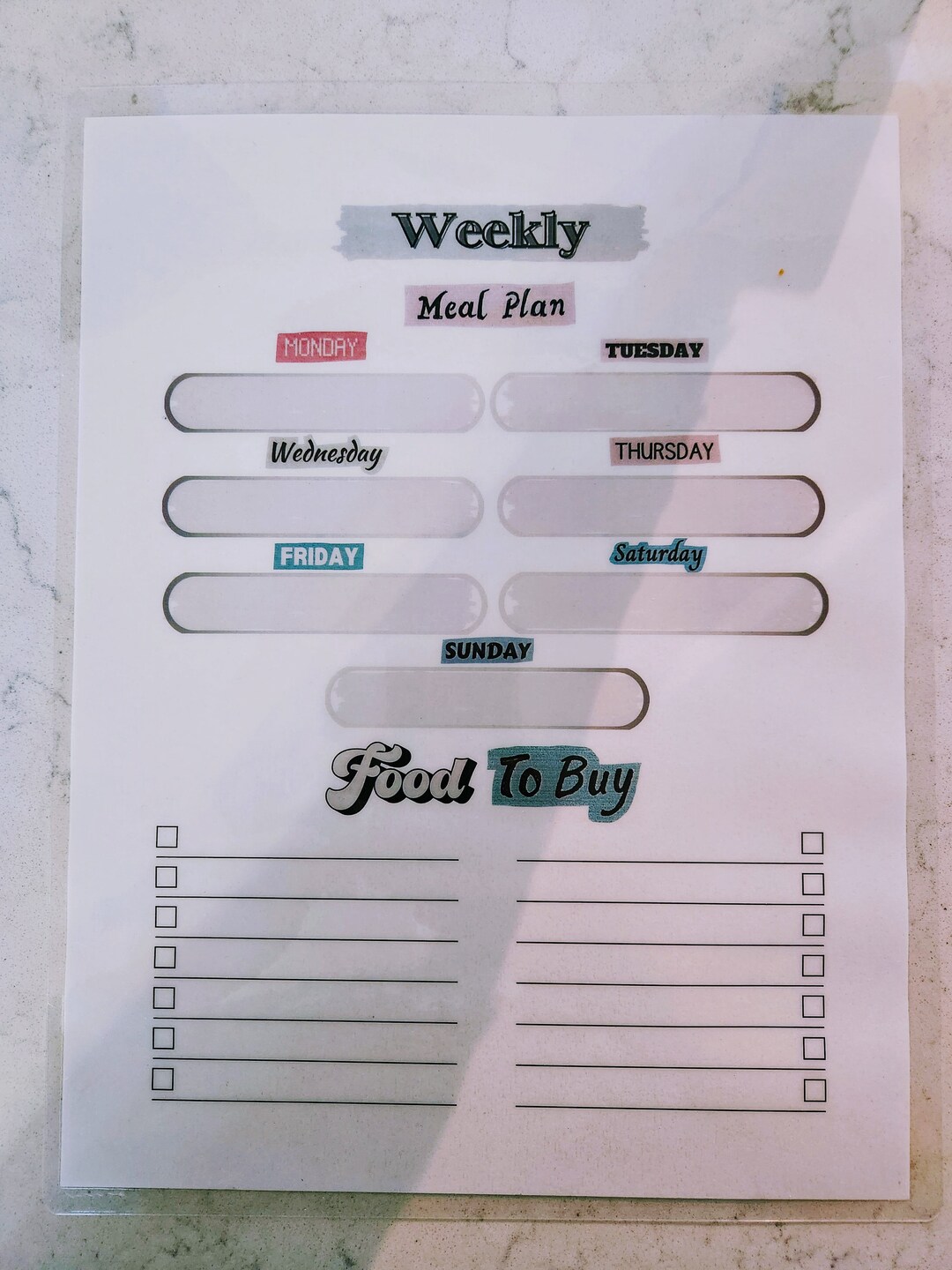 Weekly Meal Plan Printable Pdf And Jpg 2 Versions Laminate It Then