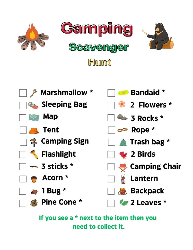 Camping Scavenger Hunt for Kids | Includes 4 Different Scavenger Hunt ...