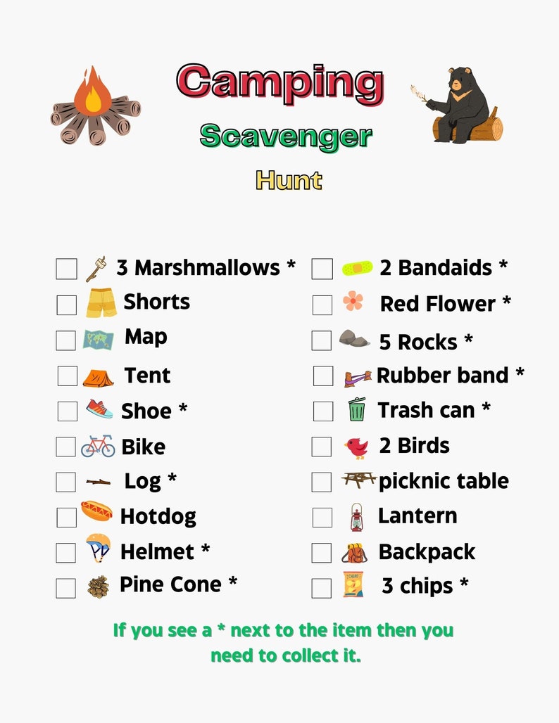 Printable Camping Scavenger Hunts - Etsy