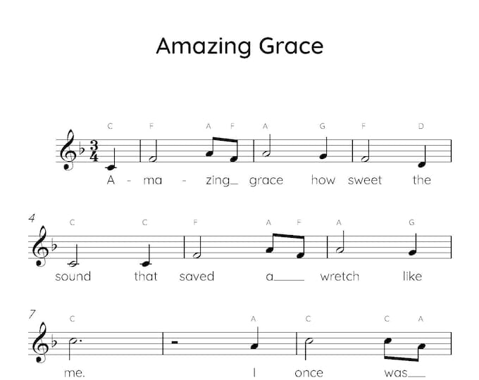 Amazing Grace Easy Piano Sheet Music, Music Teacher, Beginner Piano ...