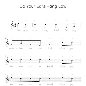 Do Your Ears Hang Low Easy Piano Sheet Music, Digital Downloadable ...