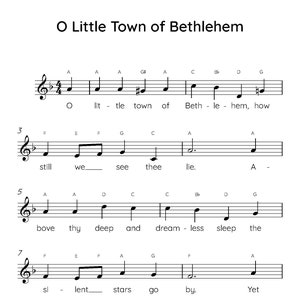 O Little Town of Bethlehem Easy Piano Sheet Music, Digital Downloadable ...