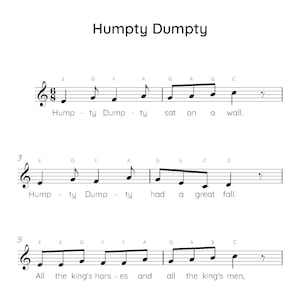 Humpty Dumpty Easy Piano Sheet Music, Digital Downloadable Musical ...