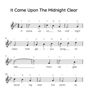 It Came Upon the Midnight Clear Easy Piano Sheet Music (digital ...