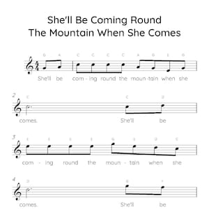 She'll Be Coming Round the Mountain When She Comes Easy Piano Sheet ...