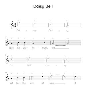 Daisy Bell Easy Piano Sheet Music, Digital Downloadable Musical Sheets ...