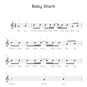 Baby Shark Easy Piano Sheet Music, Digital Downloadable Musical Sheets ...