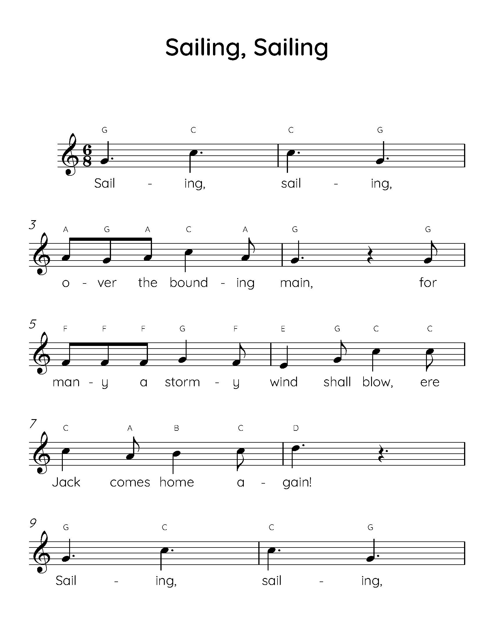 Sailing Sailing Easy Piano Sheet Music, Digital Downloadable Musical ...