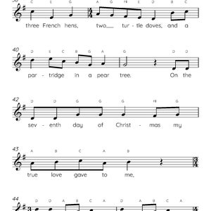 12 Days of Christmas Easy Piano Sheet Music (digital Download), Kids ...