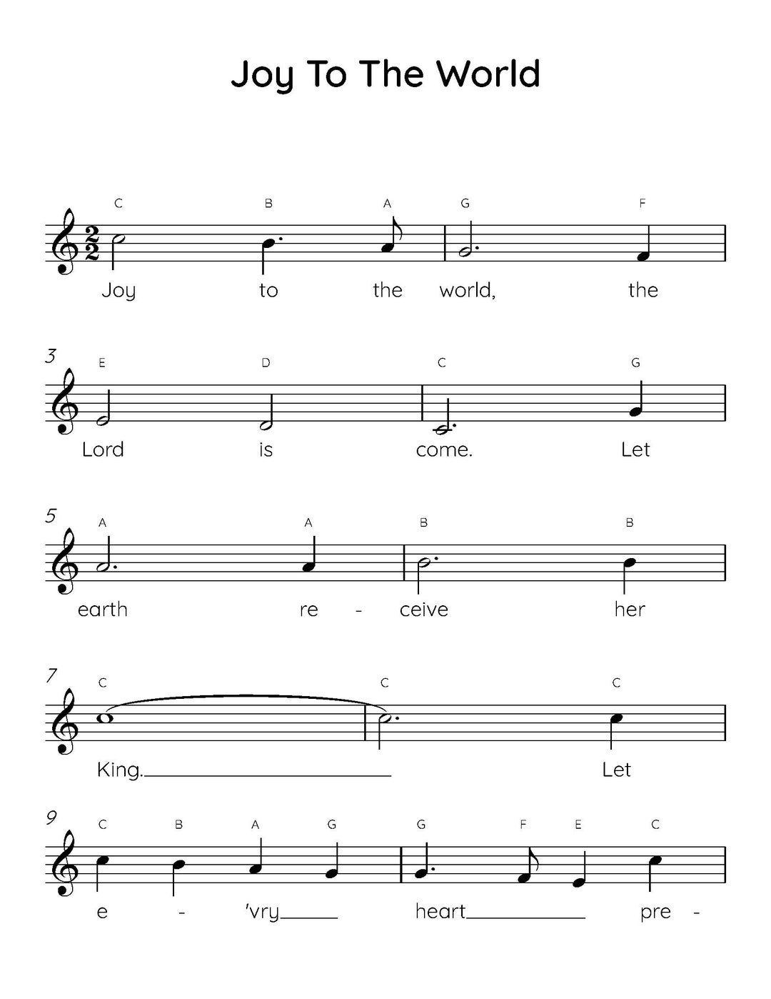 Joy to the World Easy Piano Sheet Music, Digital Downloadable Musical ...