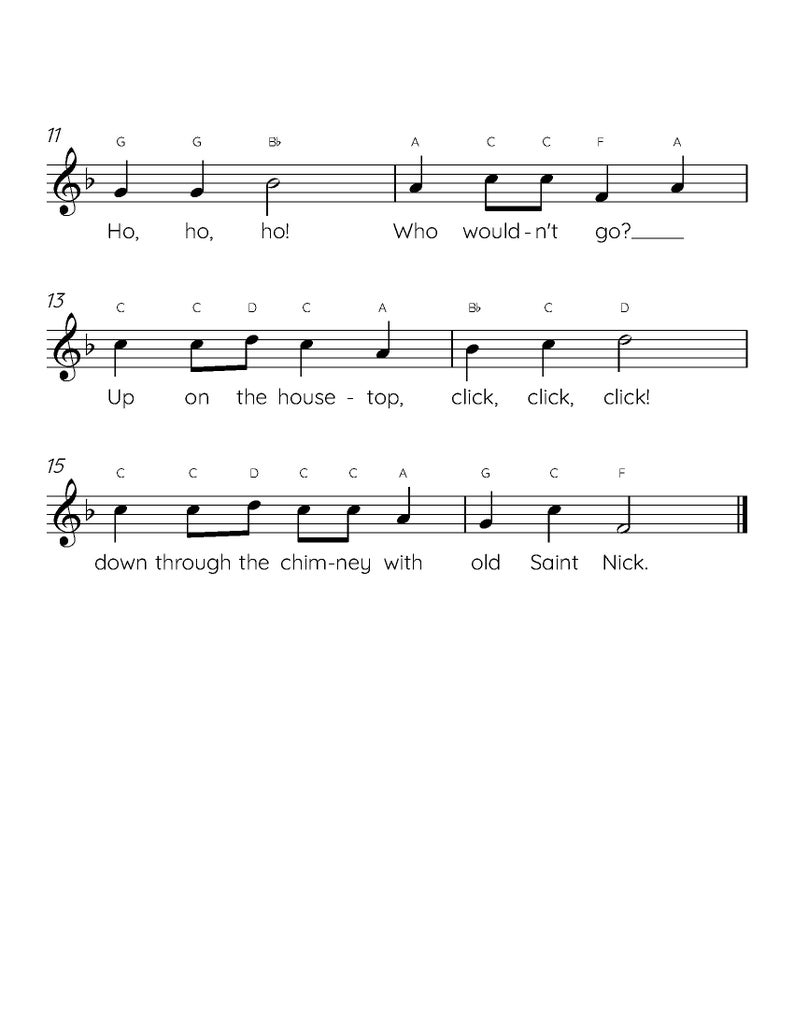 Up on the Housetop Easy Piano Sheet Music (digital Download), Kids ...