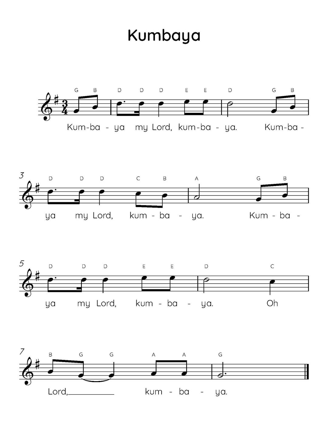 Kumbaya Easy Piano Sheet Music, Digital Downloadable Musical Sheets ...