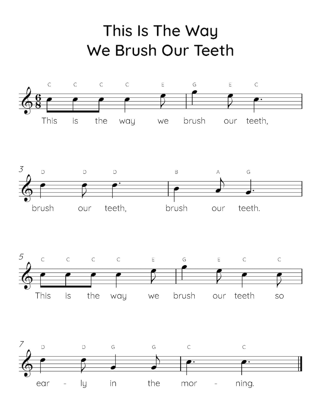 This is the Way We Brush Our Teeth Easy Piano Sheet Music, Digital ...