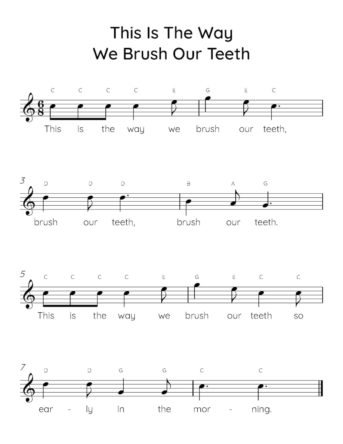 This is the Way We Brush Our Teeth Easy Piano Sheet Music, Digital ...