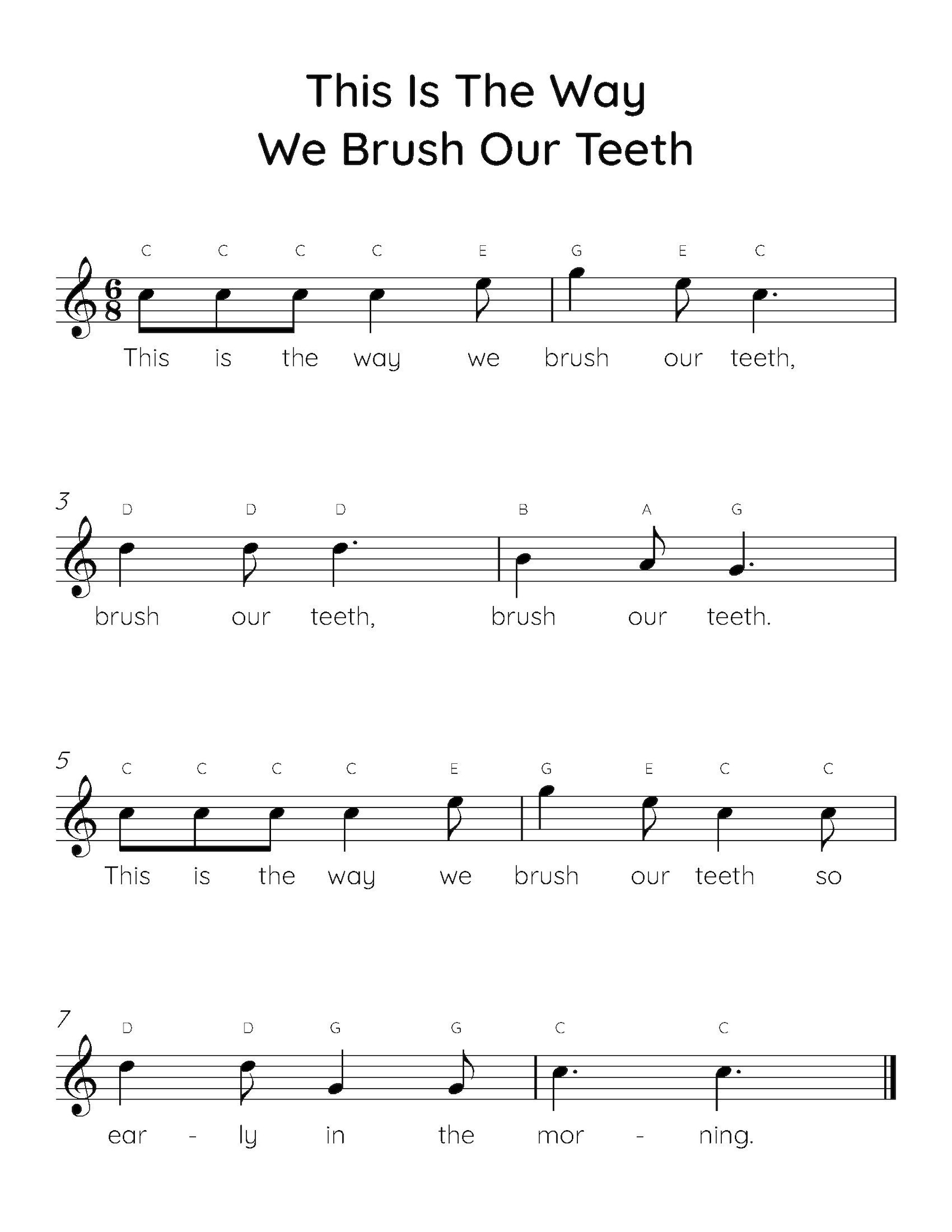 This is the Way We Brush Our Teeth Easy Piano Sheet Music (digital ...