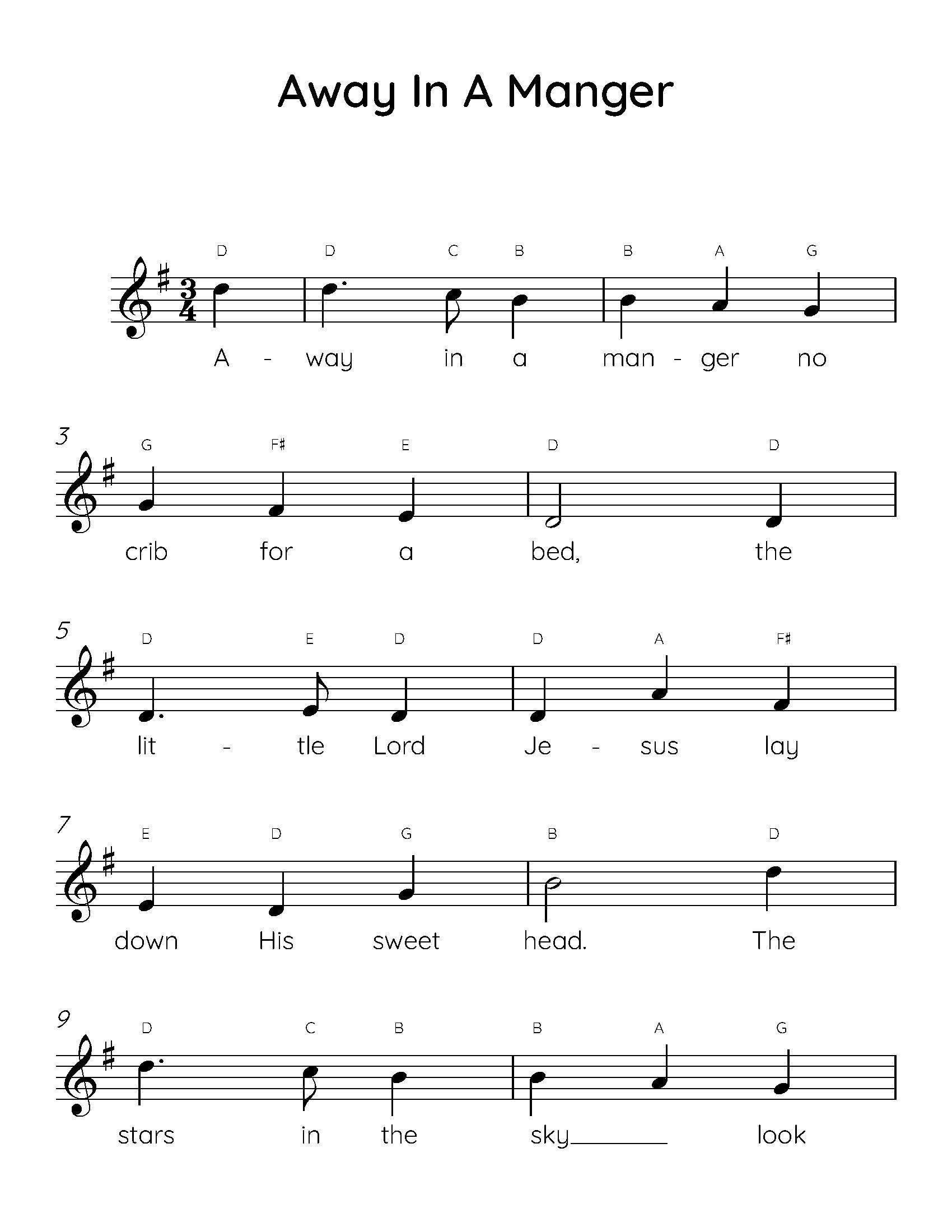 Away in A Manger Easy Piano Sheet Music (digital Download), Kids ...