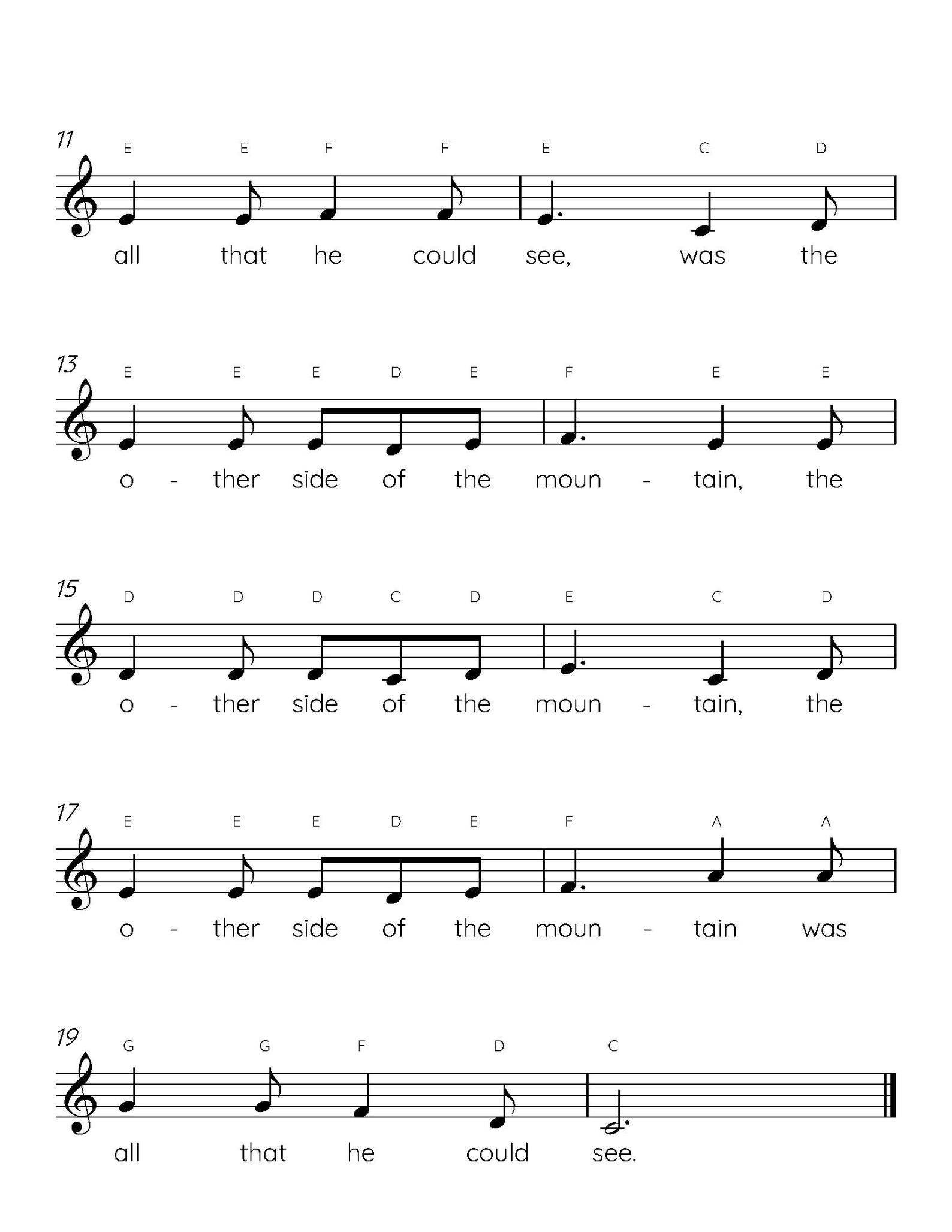 The Bear Went Over the Mountain Easy Piano Sheet Music (digital ...