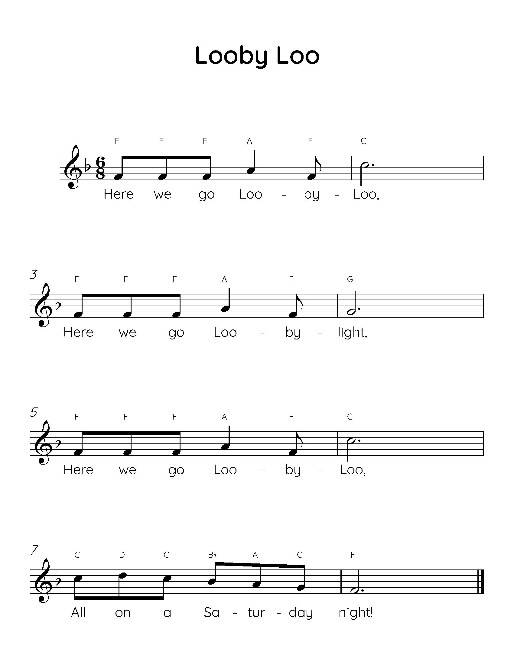 Looby Loo Easy Piano Sheet Music, Digital Downloadable Musical Sheets ...